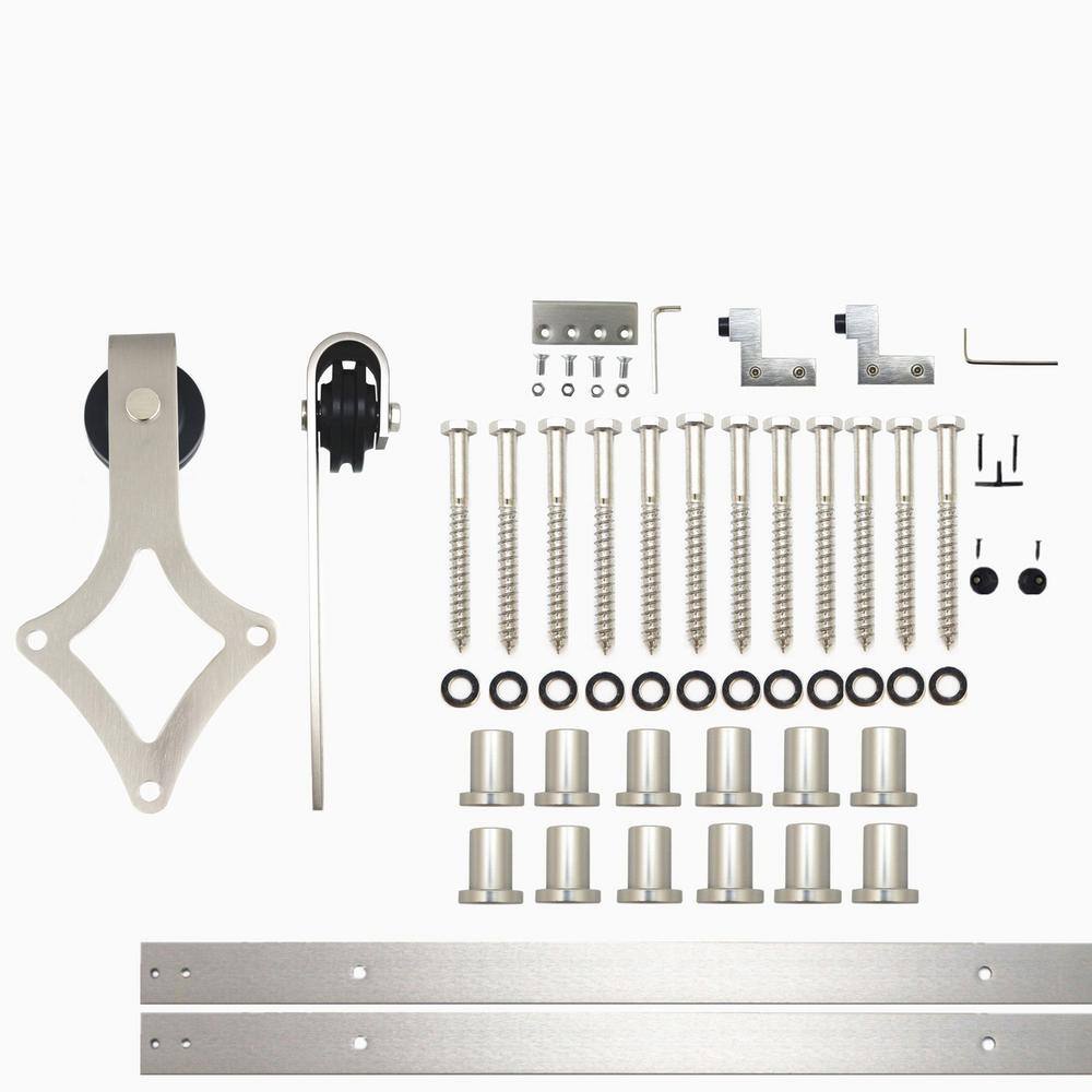 HOMACER 15 ft./180 in. Brushed Nickel Non-Bypass Sliding Barn Door ...