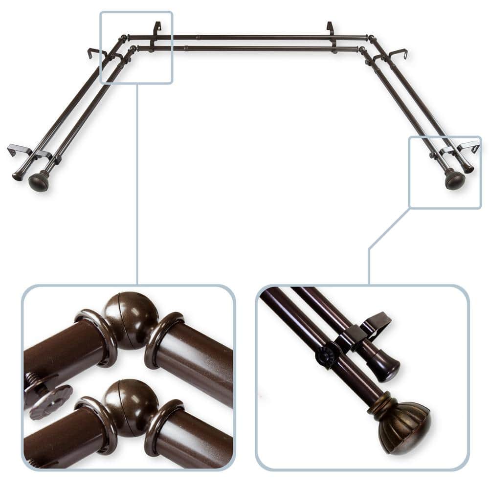 Rod Desyne Magnolia 13/16 in. Bay Window Double Curtain Rod in Cocoa ...