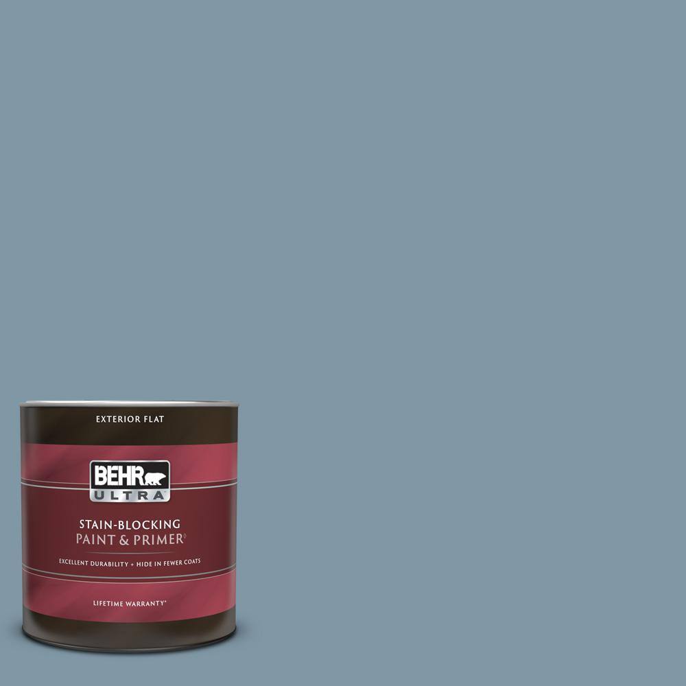 BEHR ULTRA 1 qt. #560F-5 Bleached Denim Flat Exterior Paint & Primer ...
