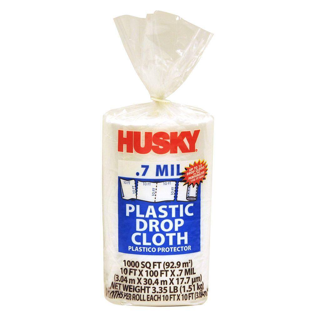 HUSKY 10 ft. x 100 ft. Clear 0.7 mil Perforated Drop Cloth (4-Pack ...