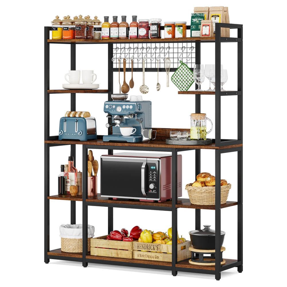 BYBLIGHT Keenyah Rustic Brown 5+ Shelves Metal 55 in. W Baker's Rack BB ...