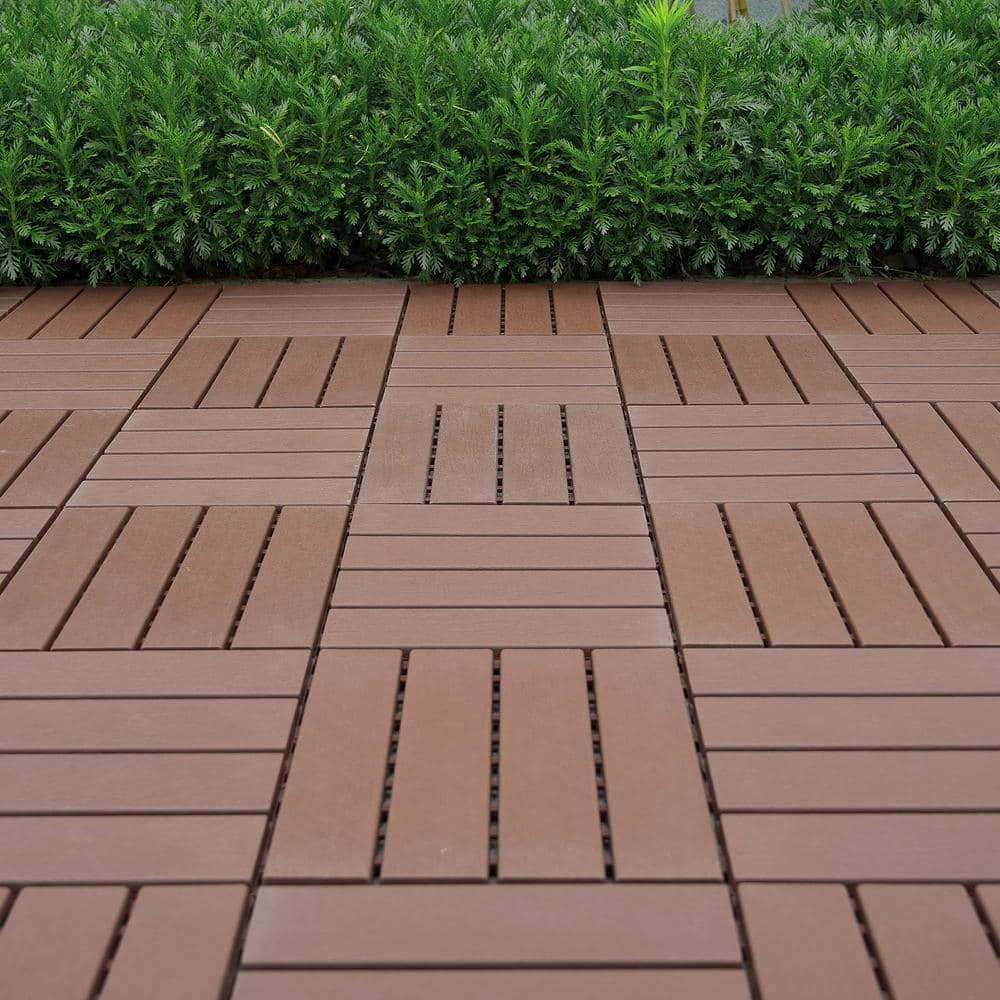 GOGEXX 12 in. x 12 in. Outdoor Square Plastic Interlocking Flooring ...