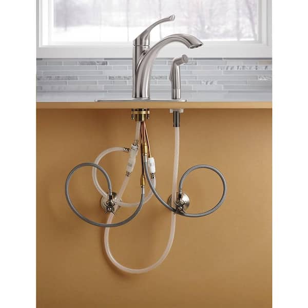 KOHLER Mistos Single-Handle Standard Kitchen Faucet with Side Sprayer in Stainless Steel K ...