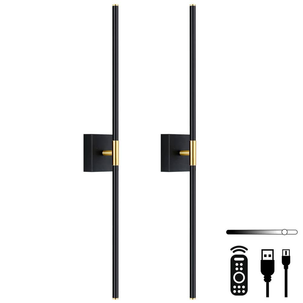 Morauroral 30 in. Black Gold Rechargeable Battery Operated Wall Sconce ...