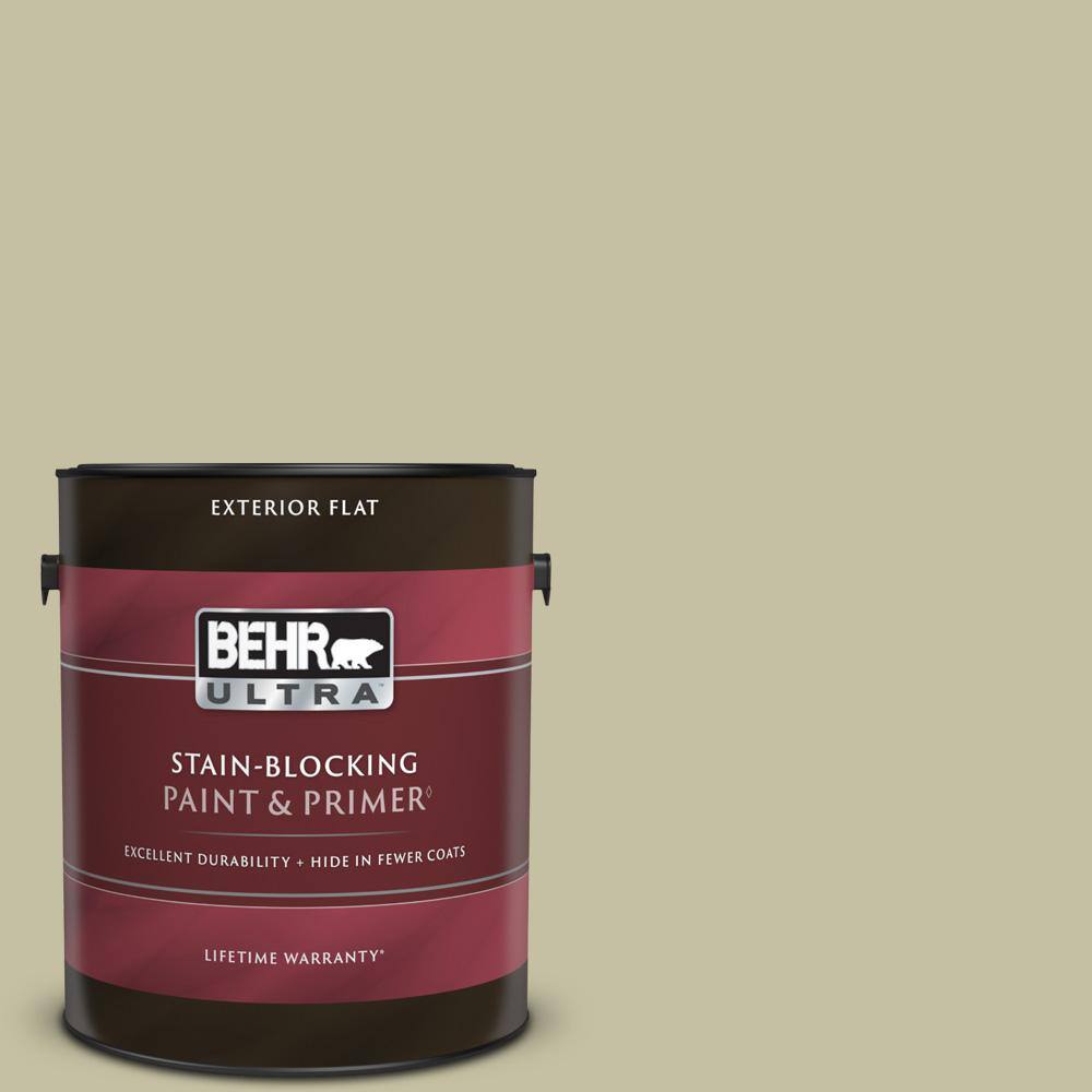 BEHR ULTRA 1 gal. #S350-3 Washed Olive Flat Exterior Paint & Primer ...
