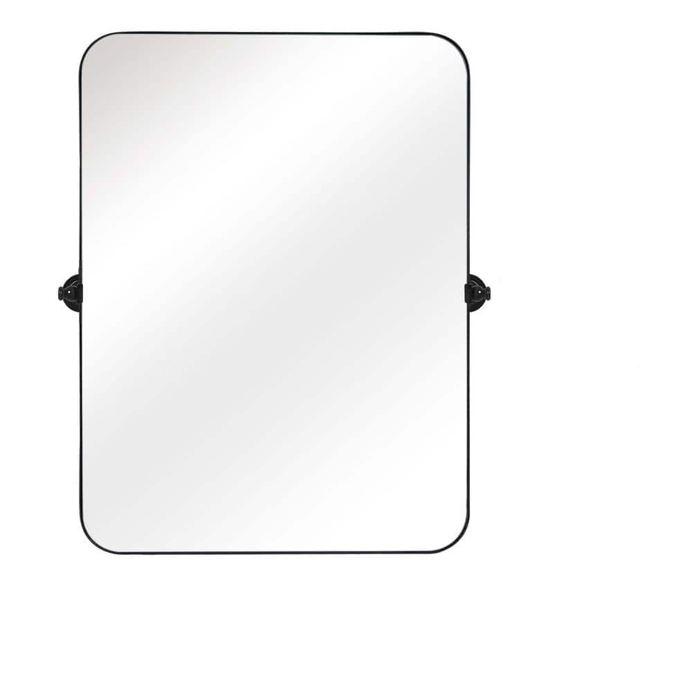 Black 23 in. W x 32 in. H Metal Right Angle Rectangle Mirror Wall ...