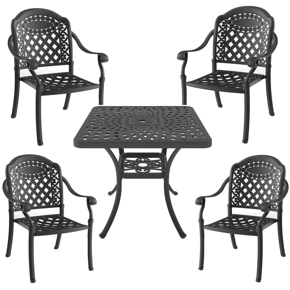 ToolCat 5-Piece Black Cast Aluminum Outdoor Dining Set, Patio Furniture ...