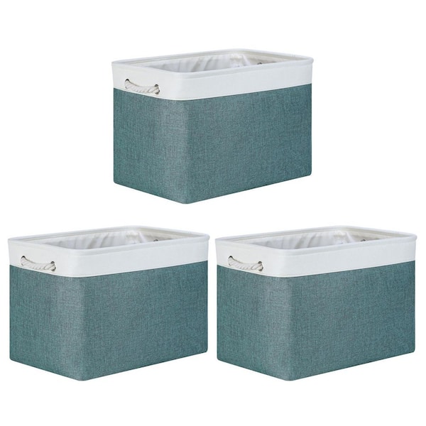 Green 16 in. x 12 in. Fabric Decorative Basket Set of 3 with Handles ...