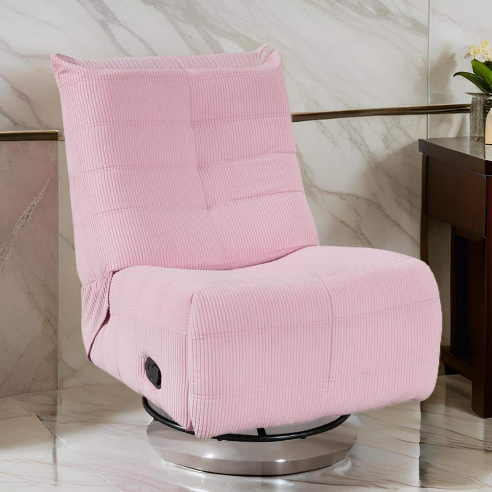 Benjara Tufted Pink Corduroy Swivel Recliner with Solid Wood BM314849 ...