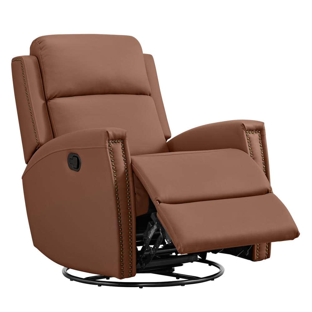 SPRUCE & SPRING Cybele Brown Leather Manual Swivel Glider Recliner ...
