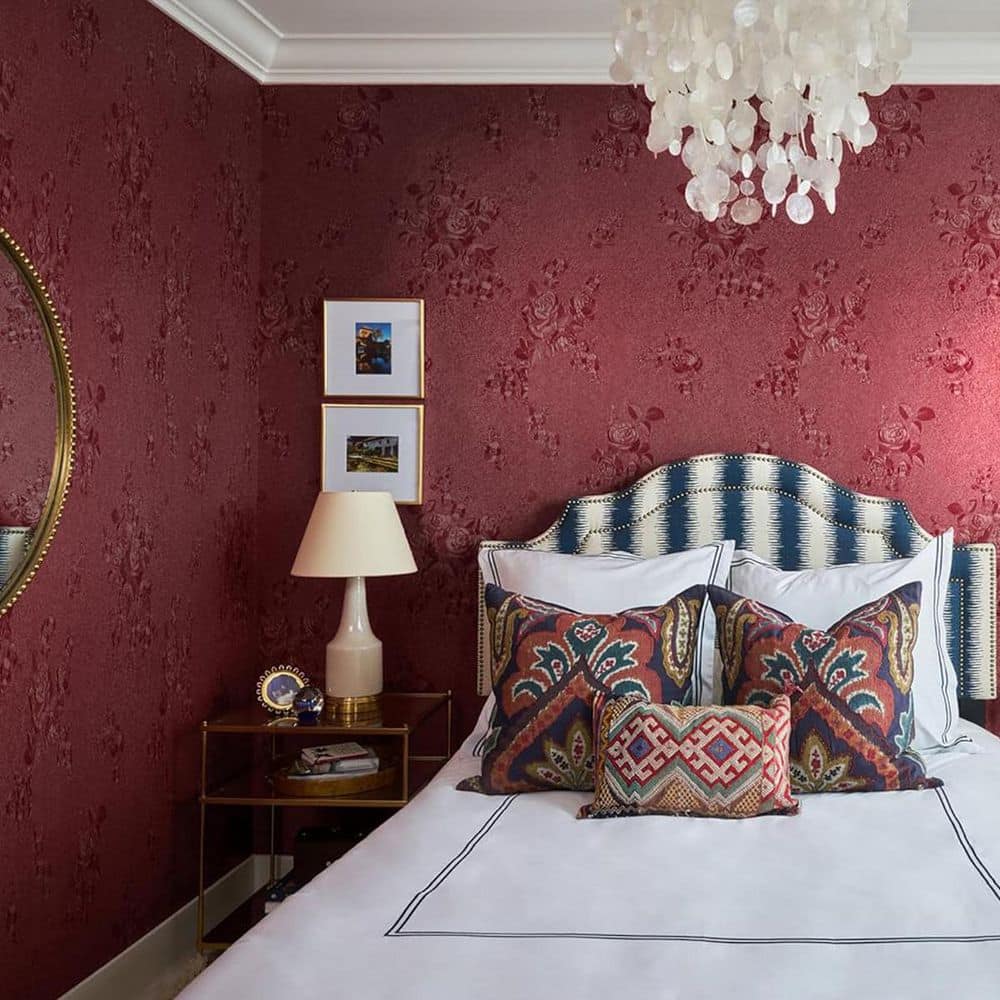Retro Red Floral Textured Peel and Stick Removable Wallpaper Roll ...