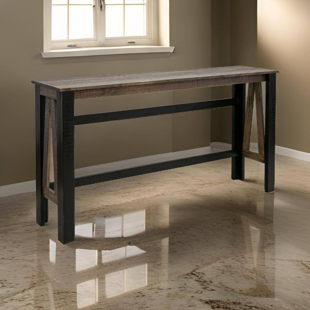 Benjara 67 in. Gray and Brown Rectangle Wooden Console Table with ...