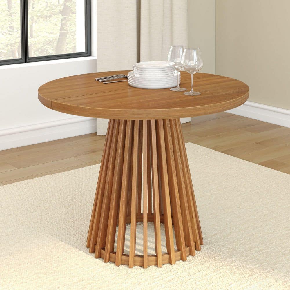 PLANK+BEAM Lido Modern Pecan Wood 38 in. Pedestal Dining Table (Seats 4 ...