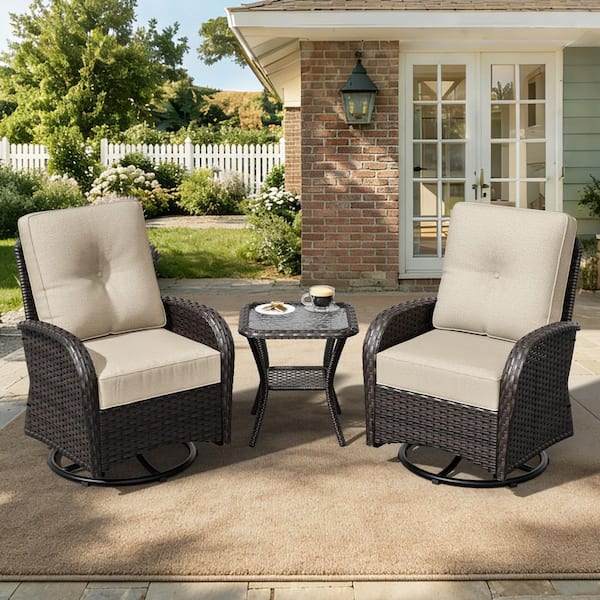 PremDwell 3-Piece Espresso Wicker Outdoor Rocking Chair Patio Swivel ...