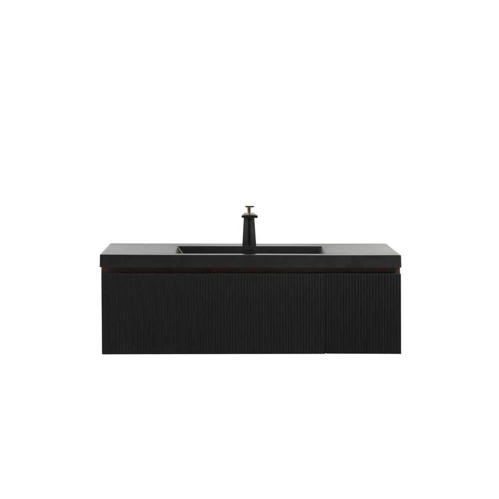 Afhocomp 47.24 in. Single Sink Floating Black Bath Vanity with Black ...