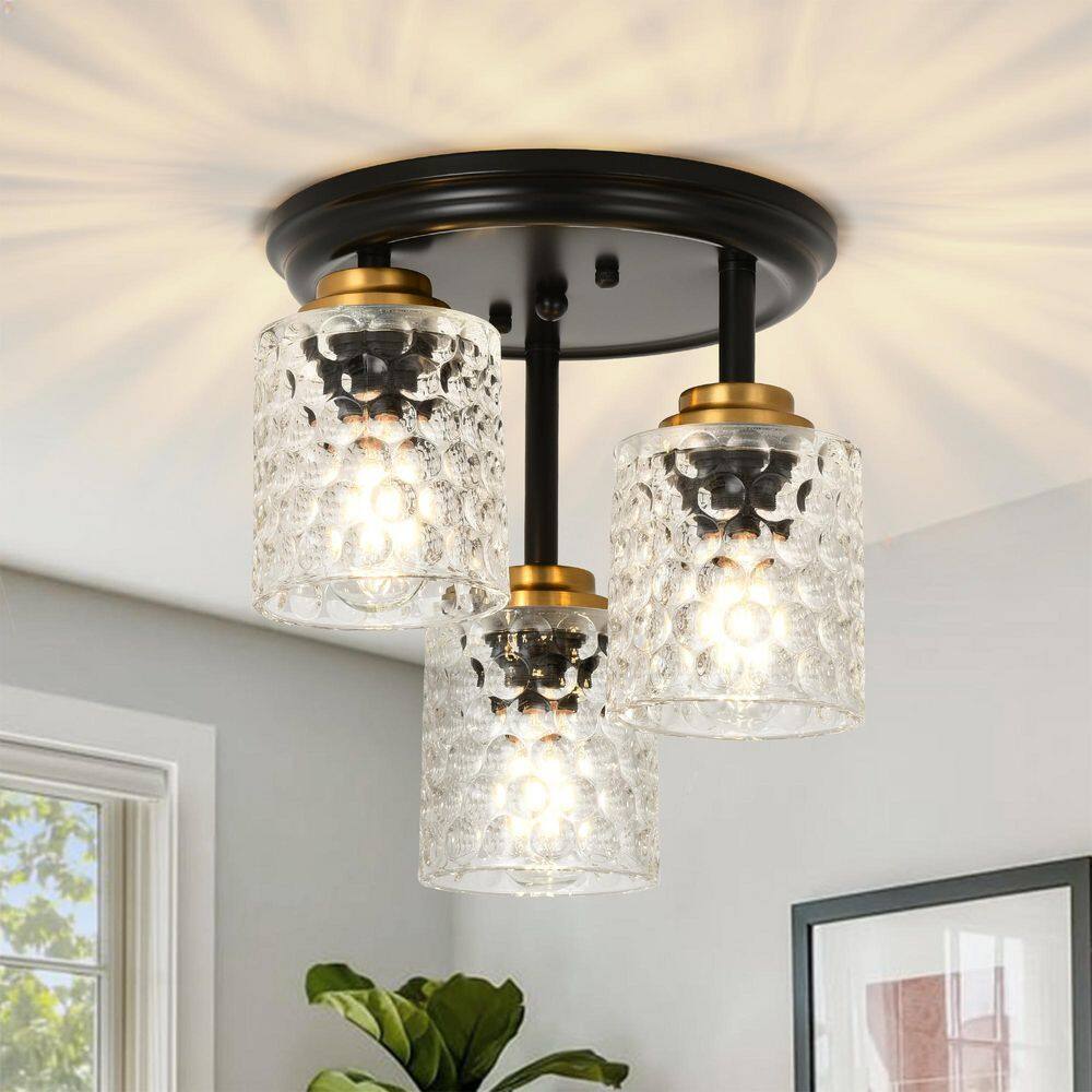 Henveton Essel 11.02 in. 3-Light Black Modern Vintage Semi-Flush Mount ...