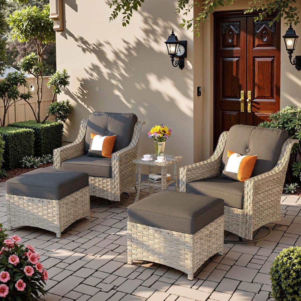 Toject Eureka Grey 5-Piece Modern Wicker Outdoor Patio Conversation ...