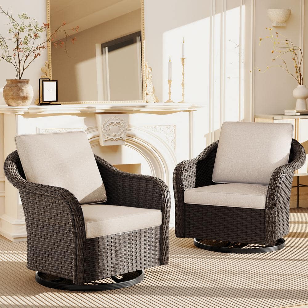 Gardenbee 2-Piece Patio Wicker Swivel Outdoor Rocking Chair Set with ...