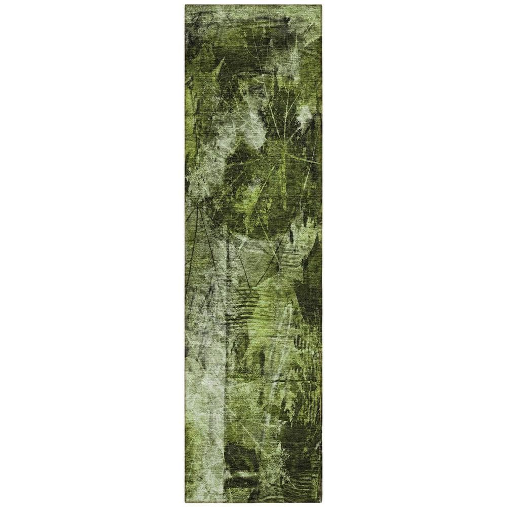 HomeRoots Green 2 ft. x 8 ft. Woven Floral Runner Indoor/Outdoor Area ...
