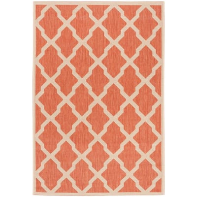 SAFAVIEH Linden Cream/Rust 5 ft. x 8 ft. Border Geometric Trellis Area ...