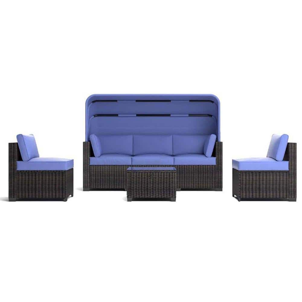 homfan Patio Sectional Brown Wicker 6-Piece, Outdoor Sectional Set ...