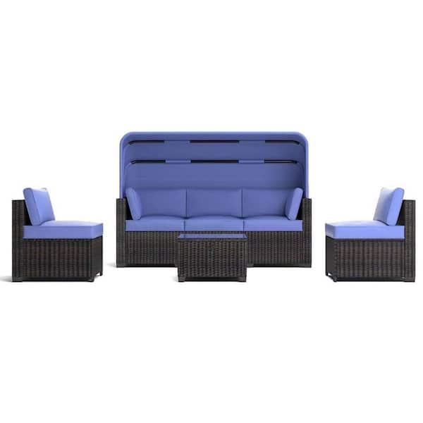 homfan Patio Sectional Brown Wicker 6-Piece, Outdoor Sectional Set ...