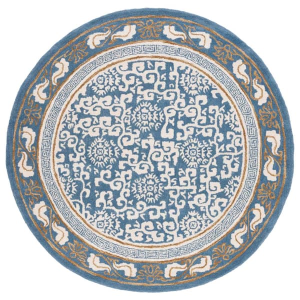 SAFAVIEH Antiquity 6 ft. x 6 ft. Blue/Ivory Paisley Border Round Area ...