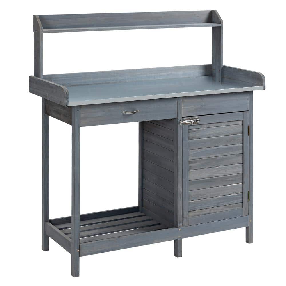 Outsunny 17.75 in. W x 49.25 in. H Grey Potting Bench Table with ...