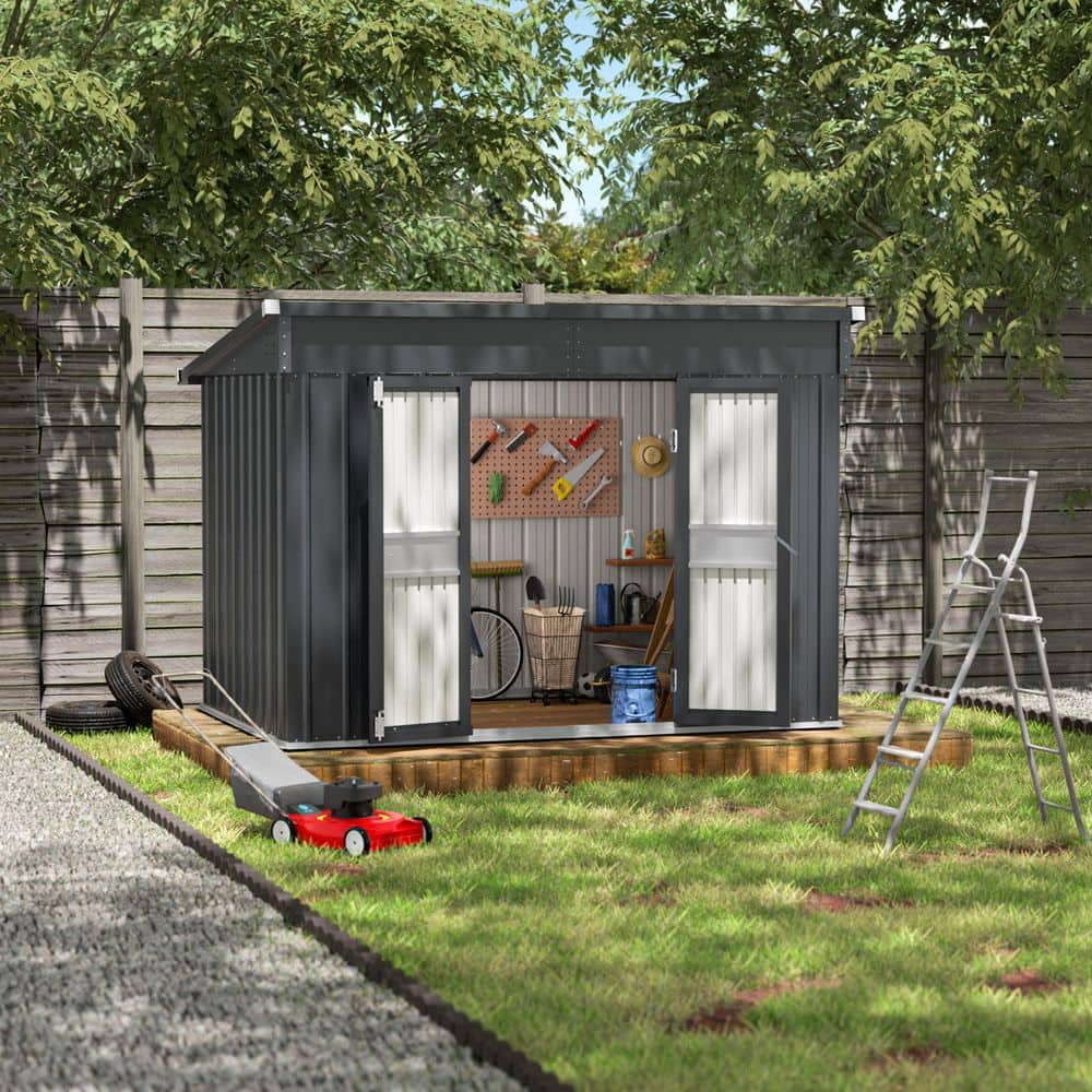 VEIKOUS 10 ft. W x 6 ft. D Gray Outdoor Metal Storage Shed with Double ...