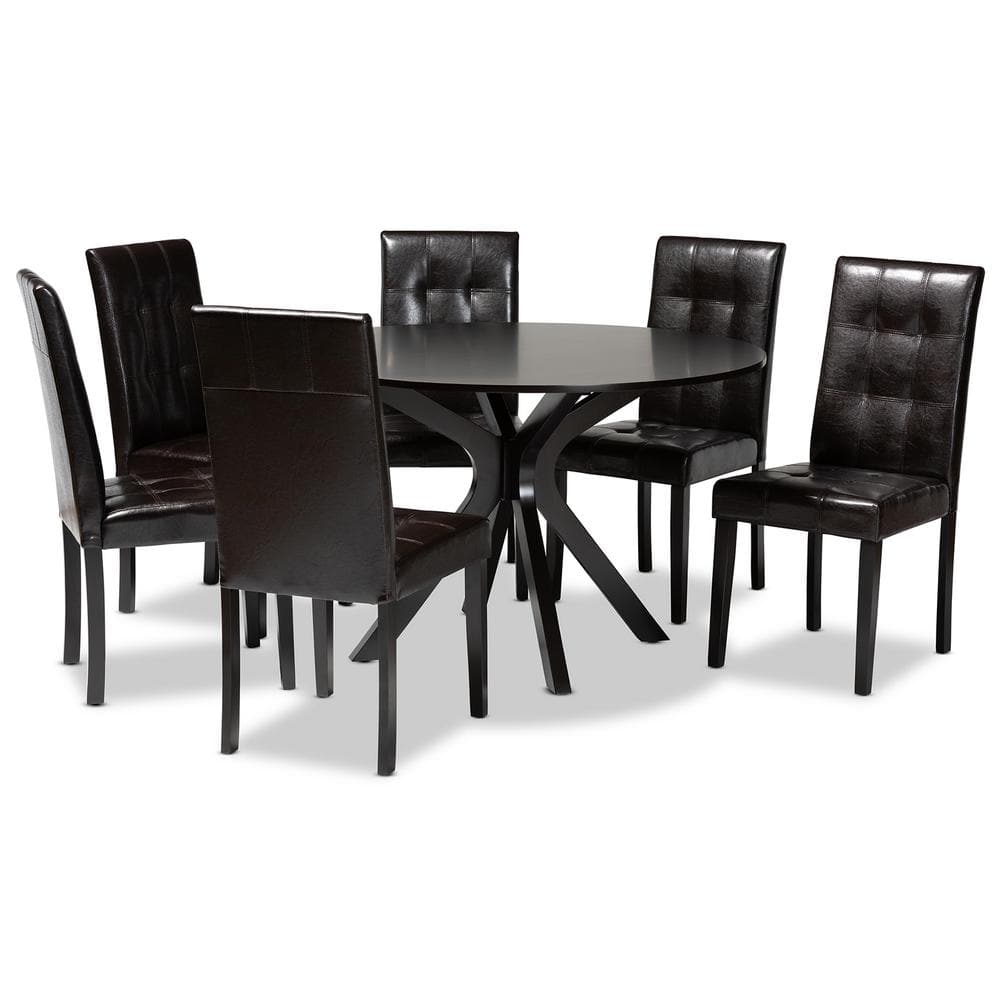 Baxton Studio Marie 7-Piece Dark Brown and Espresso Brown Dining Set ...