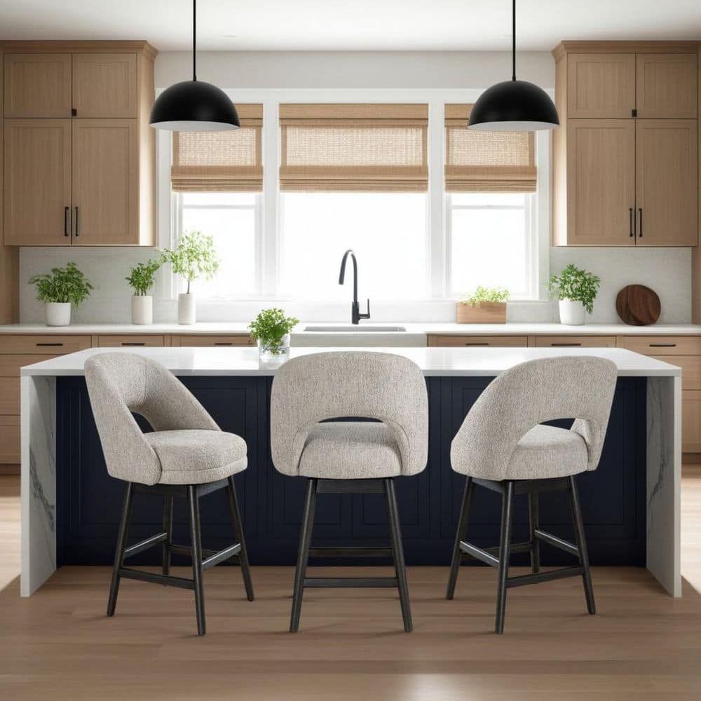 Armen Living Adrian 26 in. Morning Fog/Gray Oak Low Back Rubberwood ...