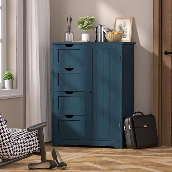 Teal Blue 31.6 in. H Accent Cabinet Office Storage Cabinet with Adjustable Shelf and 4 Drawer
