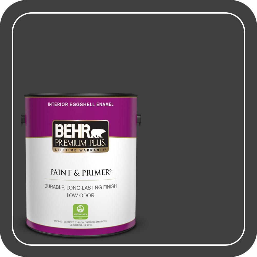 BEHR PREMIUM PLUS 1 gal. Black Eggshell Enamel Low Odor Interior Paint ...