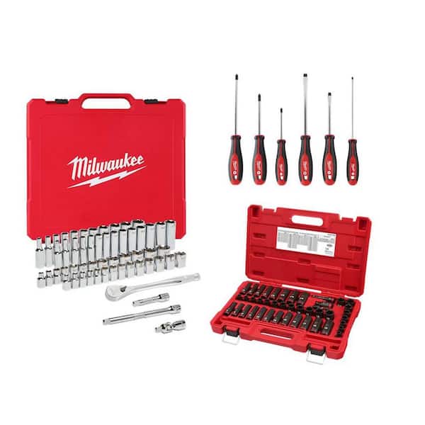 Milwaukee 3/8 in. Drive SAE/Metric Ratchet and Socket Tool Set with 3/8 in. Drive SAE/Metric ...
