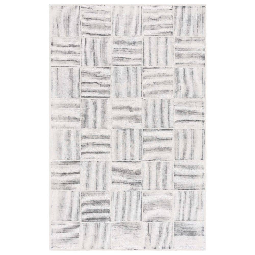 SAFAVIEH Metro 9 ft. x 12 ft. Ivory/Charcoal Striped Grid Geometric ...