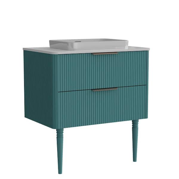 Afhocomp 30 in. Freestanding Single Sink Aqua Bath Vanity with White ...