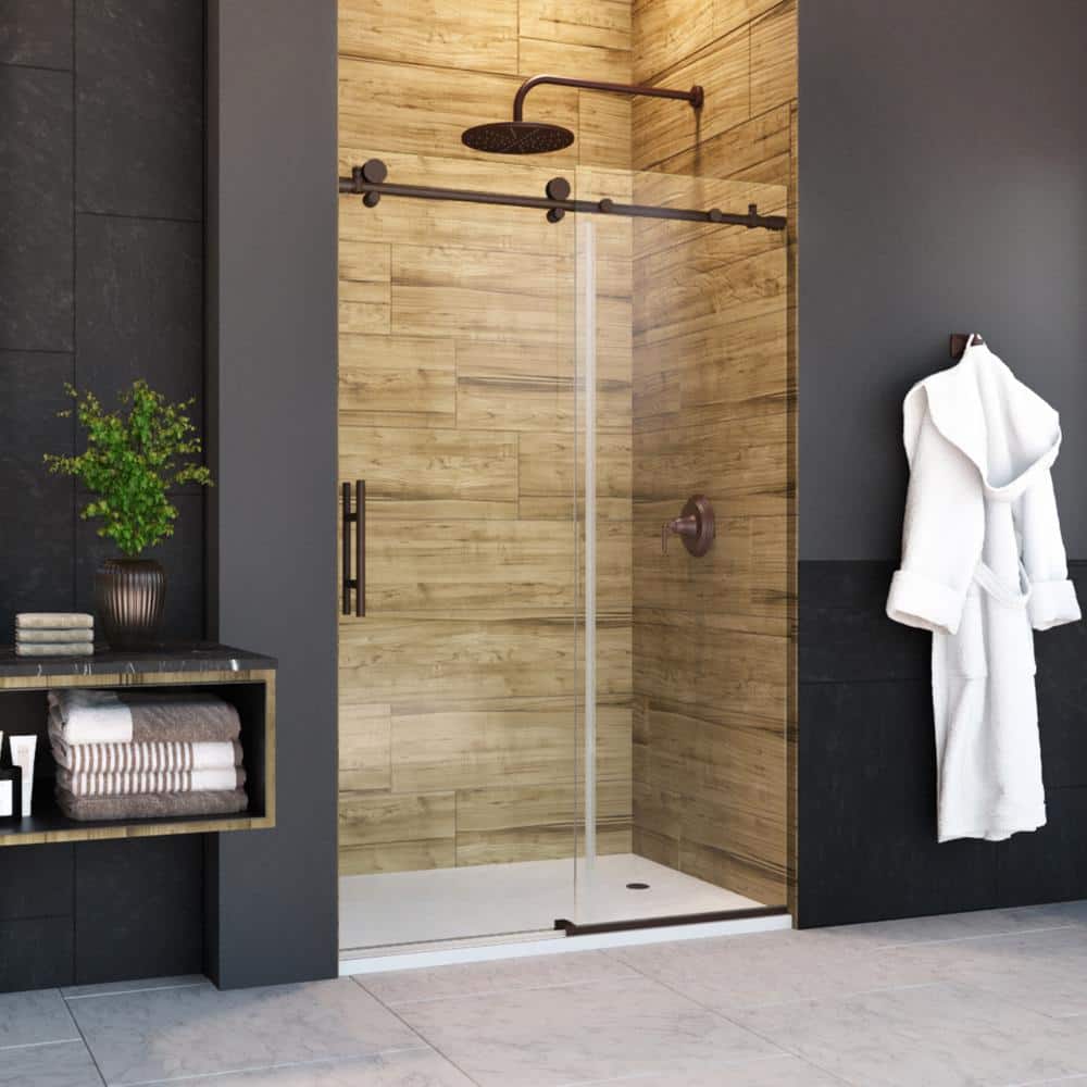 Holcam Eclipse 48 in. W x 74 in. H Sliding Frameless Shower Door in Oil ...