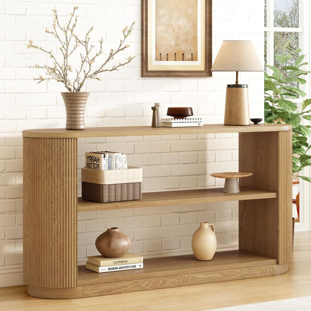 Harper & Bright Designs 58.9 in. Natural Oval Modern Entryway Wood ...