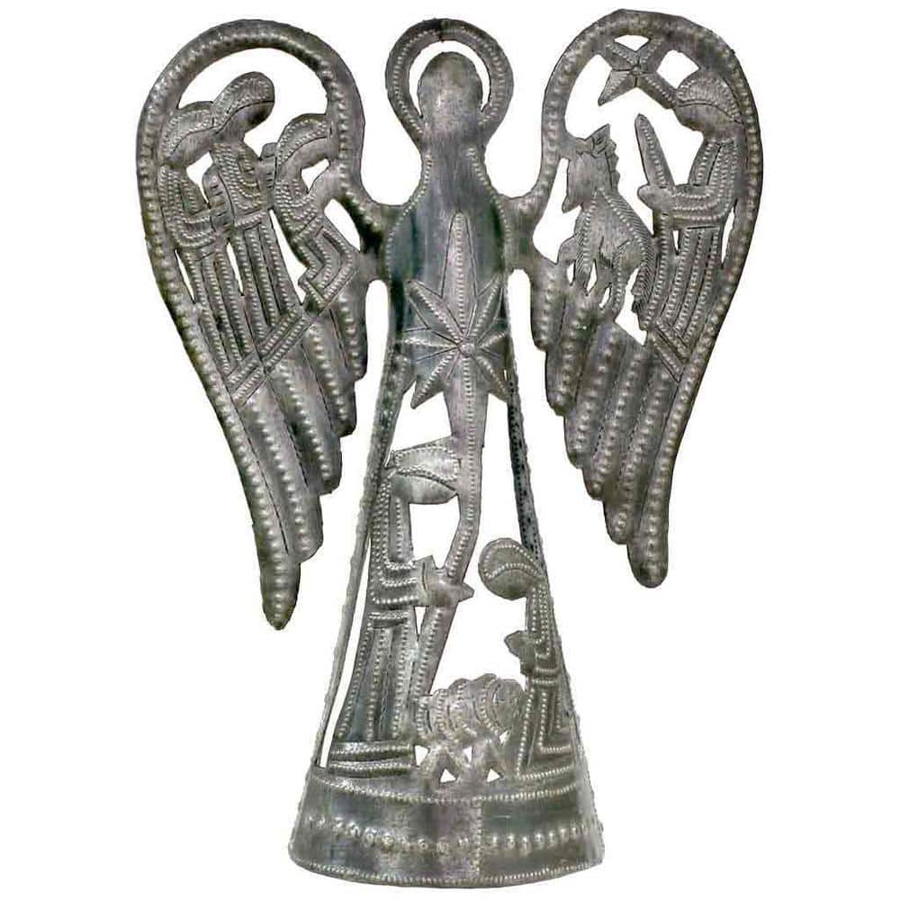 Global Crafts Nativity with Grey Angel Haitian Steel Drum Sculpture or ...