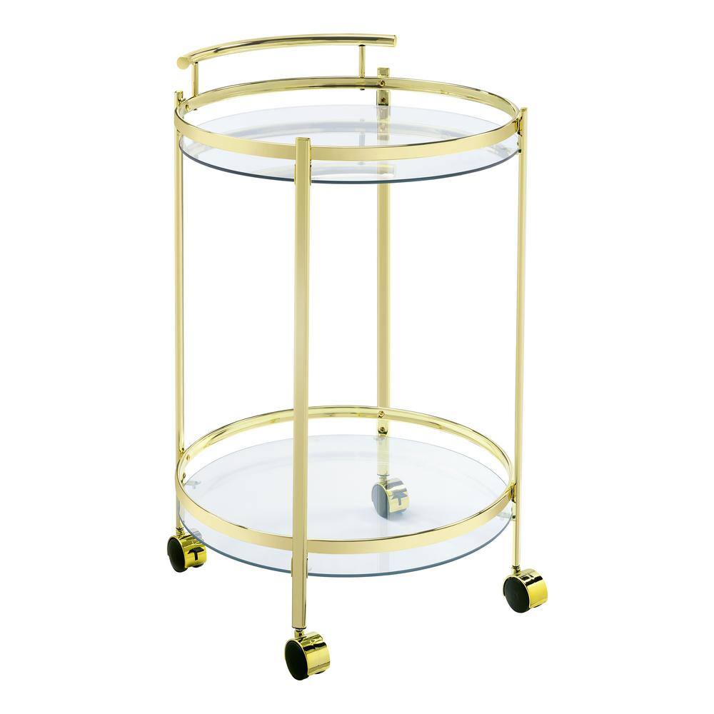 Coaster Chrissy Brass Round Glass Bar Cart with Wheels 181366 - The ...
