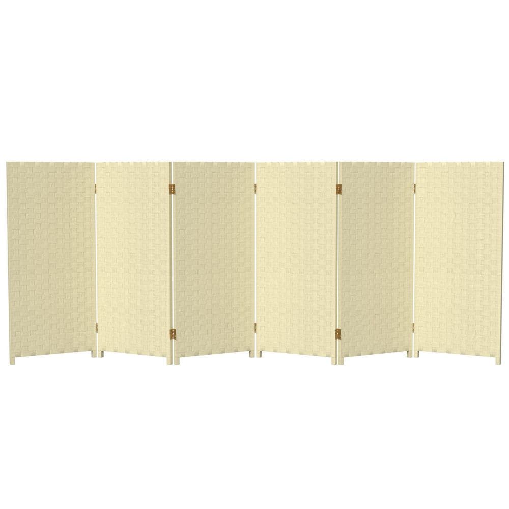 RED LANTERN 3 ft. Short Woven Fiber Folding Screen - 6 Panel - Cream ...