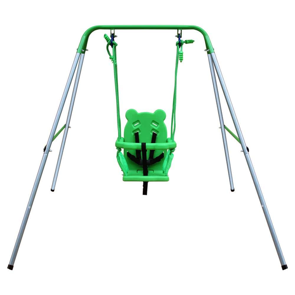 Tidoin Metal Outdoor Swing Set with Safety Harness and Handrails Swing ...