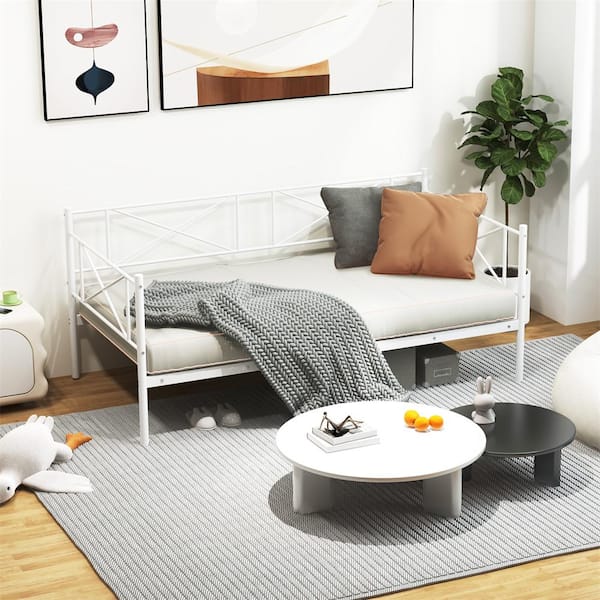HONEY JOY White Twin Size Metal Daybed Frame with Under bed Storage and Railings Heavy duty Metal Slats Platform Bed TOPB008223 The Home Depot
