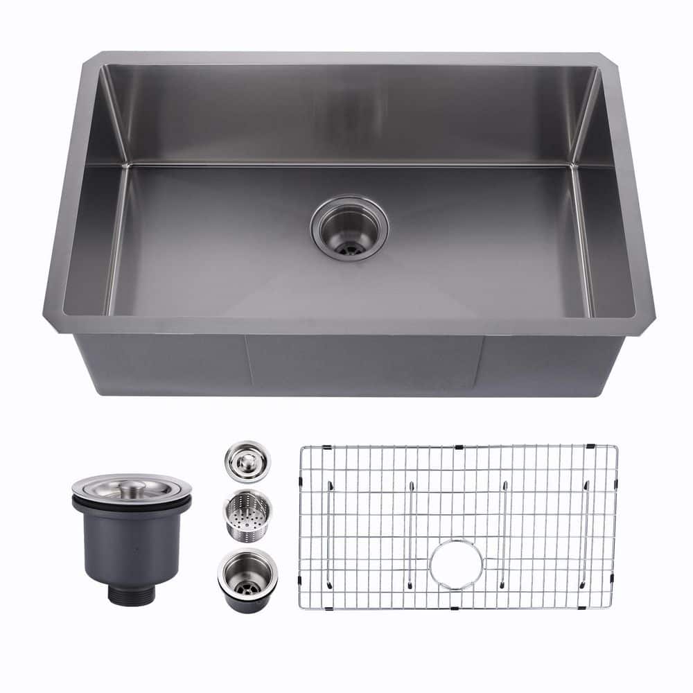 AVITAS 30 in. Undermount Single Bowl 16 Gauge Brushed Nickel Stainless ...