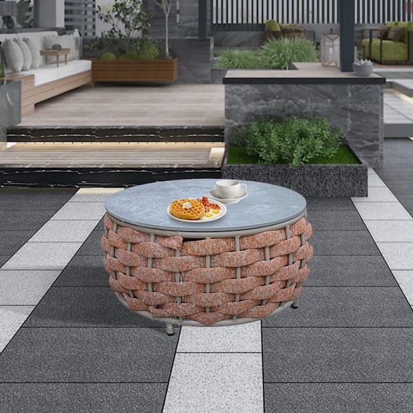 TWT Textilene Outdoor Patio Coffee Table in Pink Aluminum Frame with ...