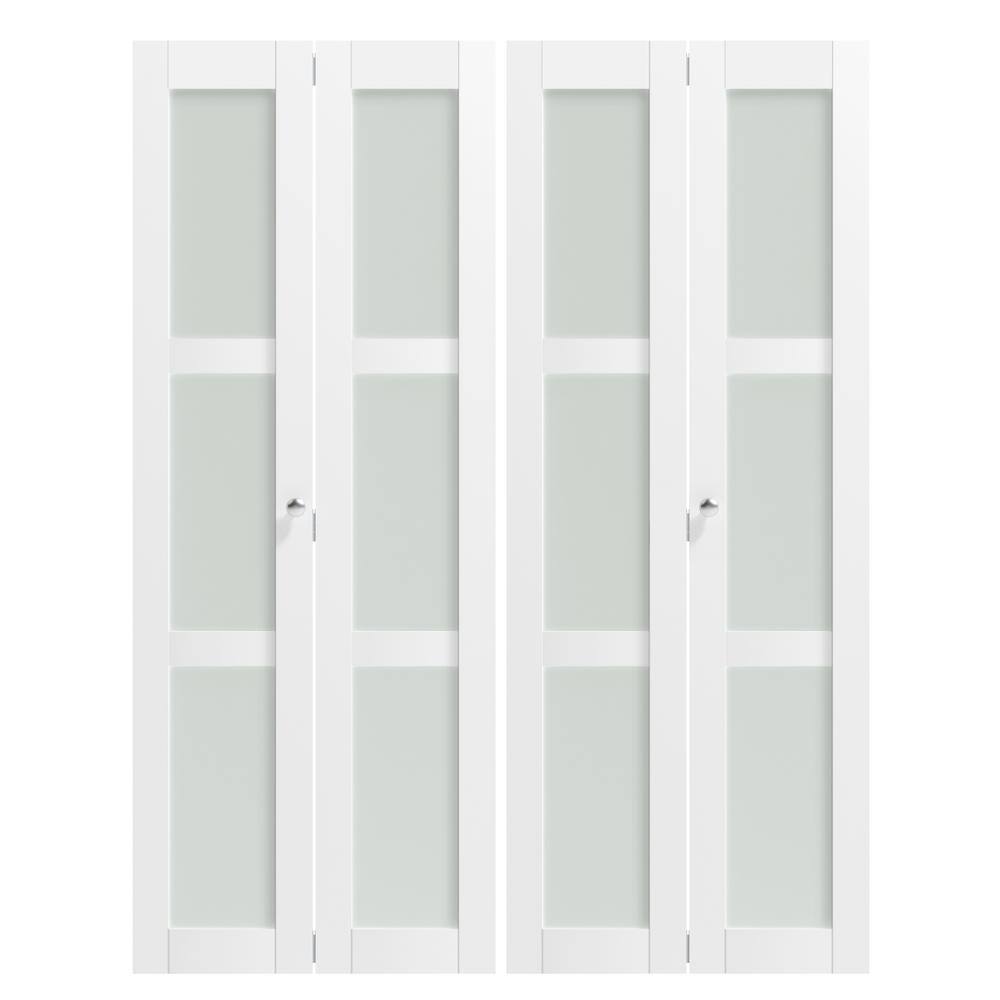 TENONER 60 in x 80 in (Double 30'' Doors)Three Frosted Glass Panel Bi ...