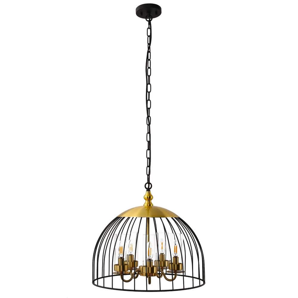 Briignite 5-Light Black and Gold Dome Pendant Light Chandelier, E12 ...