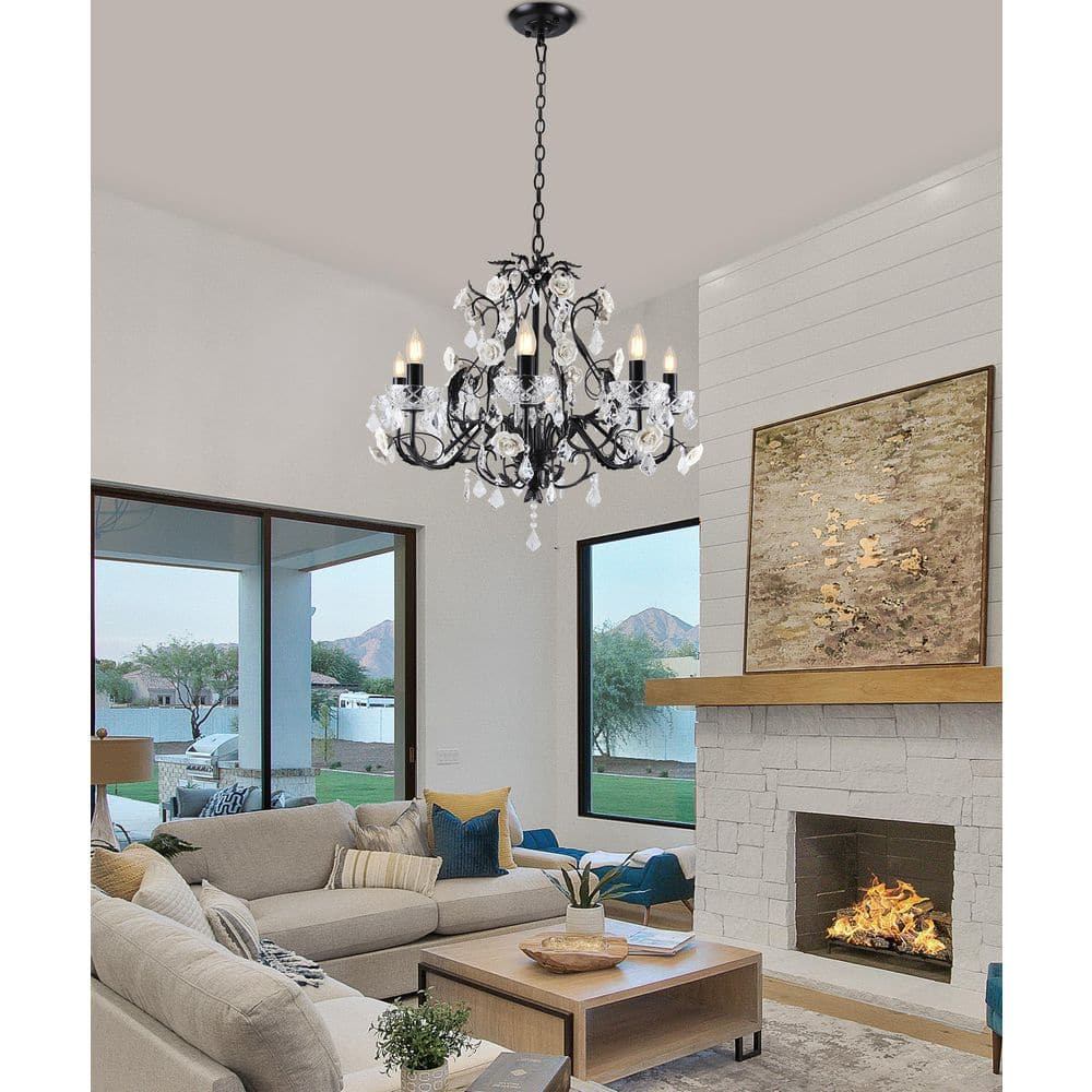 JC TOPA Classic 8 light Classic Black Flower Decorations Candle Crystal ...