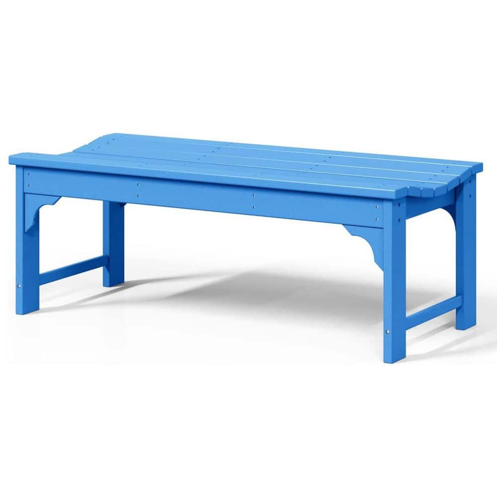 48 in. 2-Person Blue Plastic Outdoor Bench L09SDWM7X9 - The Home Depot
