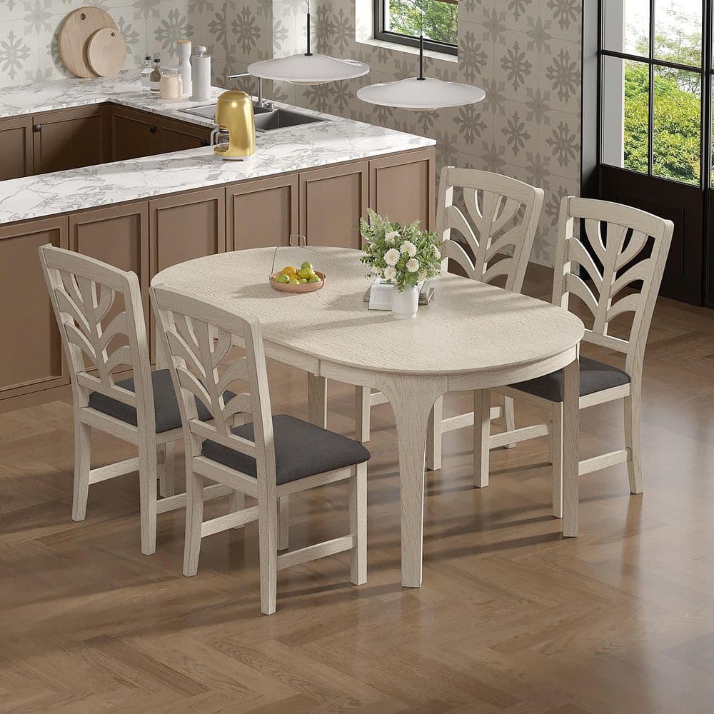 VECELO Farmhouse Wood Top Oval Dining Table Set with Upholstered Chairs ...